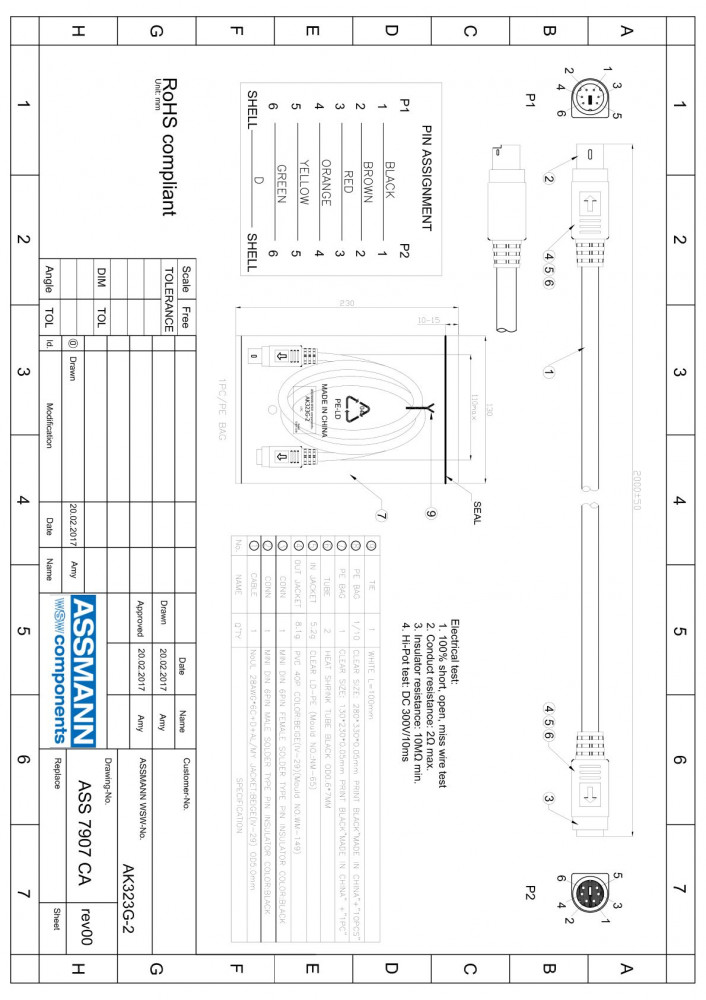 AK323G-2 technical drawing and electrical test information