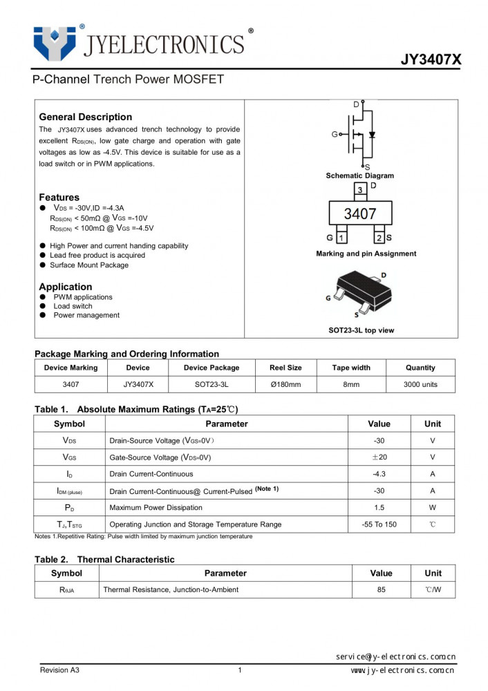 JY3407X datasheet page 1