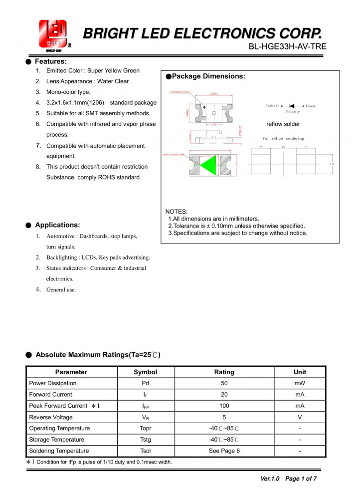BL-HGE33H-AV-TRE datasheet page 1