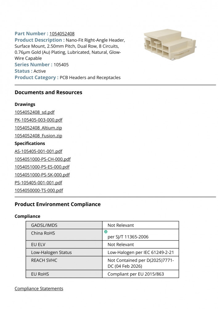 MOLEX Nano-Fit specification page 1