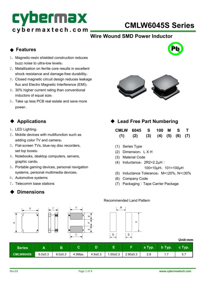 CMLW6045S series datasheet page 1
