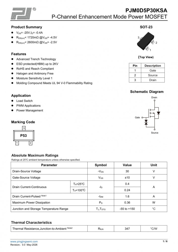 PJM0D5P30KSA datasheet page 1