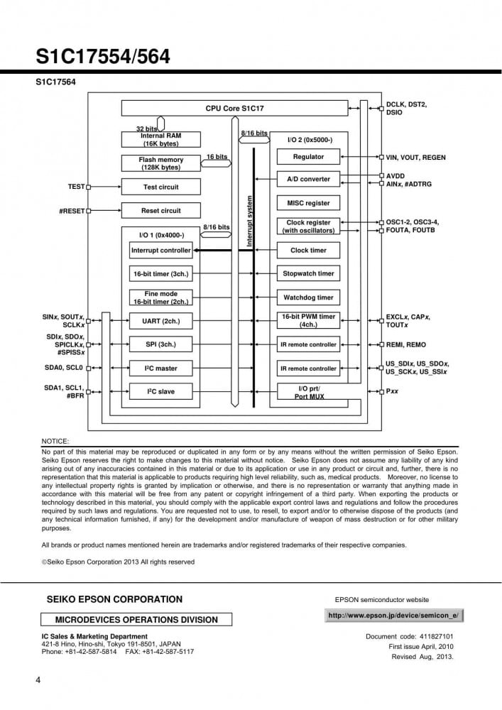 EPSON S1C17564F111100 datasheet page 4
