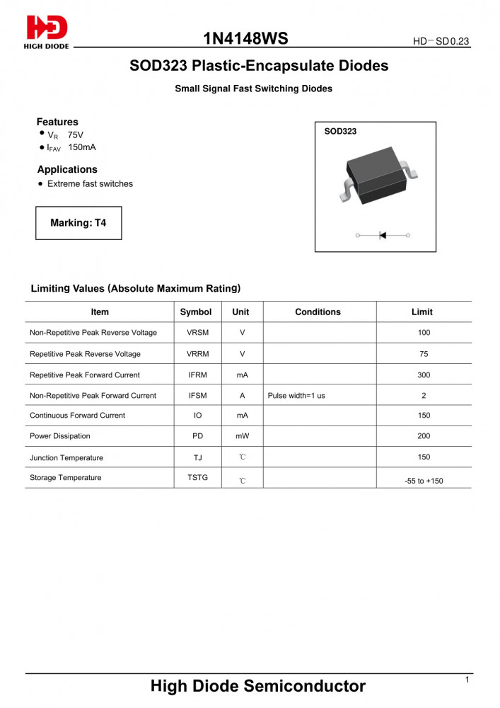 1N4148WS datasheet page 1