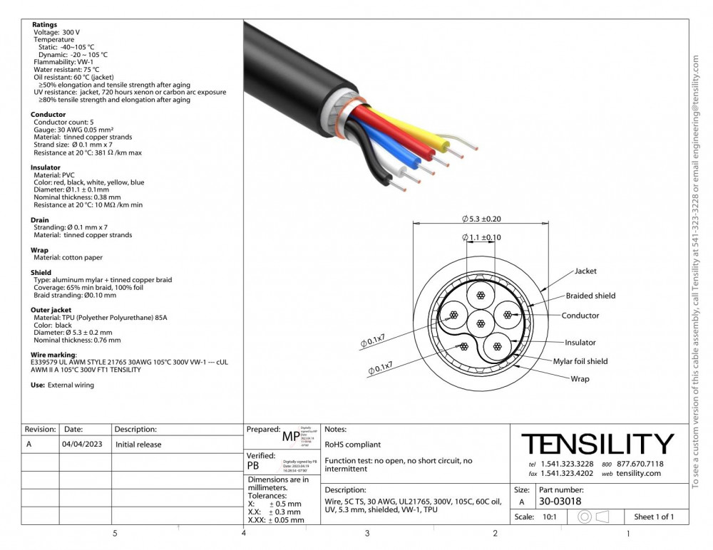 Technical drawing preview for Tensility International cable part 30-03018