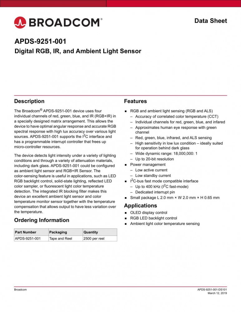 APDS-9251-001 datasheet page 1