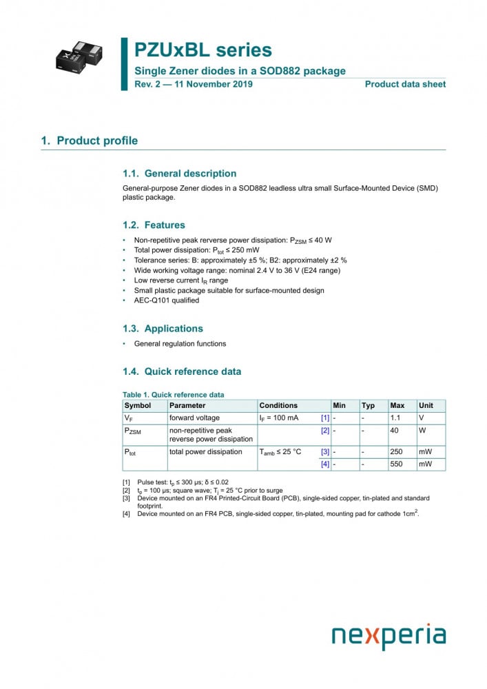PZU18BL datasheet page 1