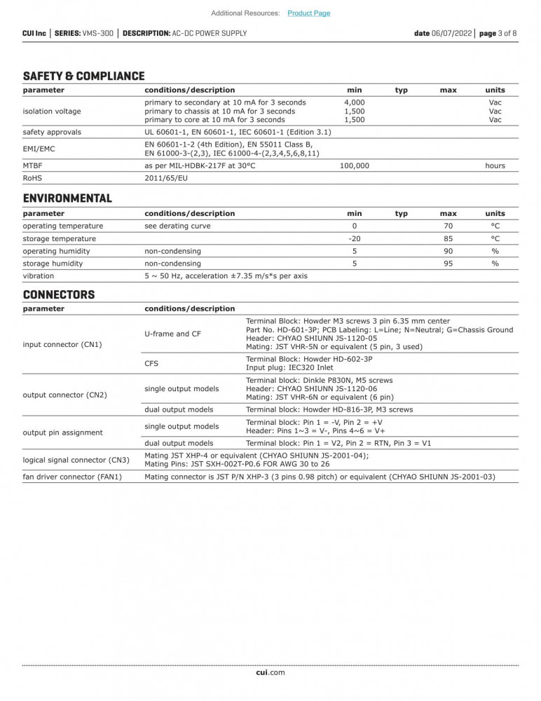 CUI VMS-300 datasheet page 3