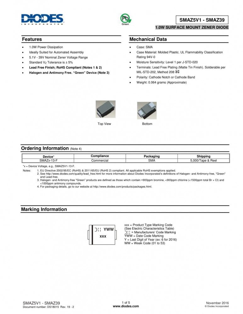 SMAZ9V1-13-F datasheet page 1