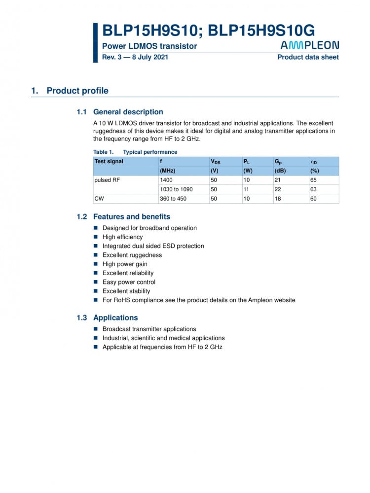 BLP15H9S10GXY datasheet page 1