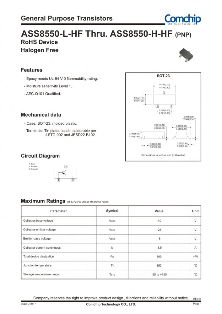 ASS8550-L-HF datasheet page 1