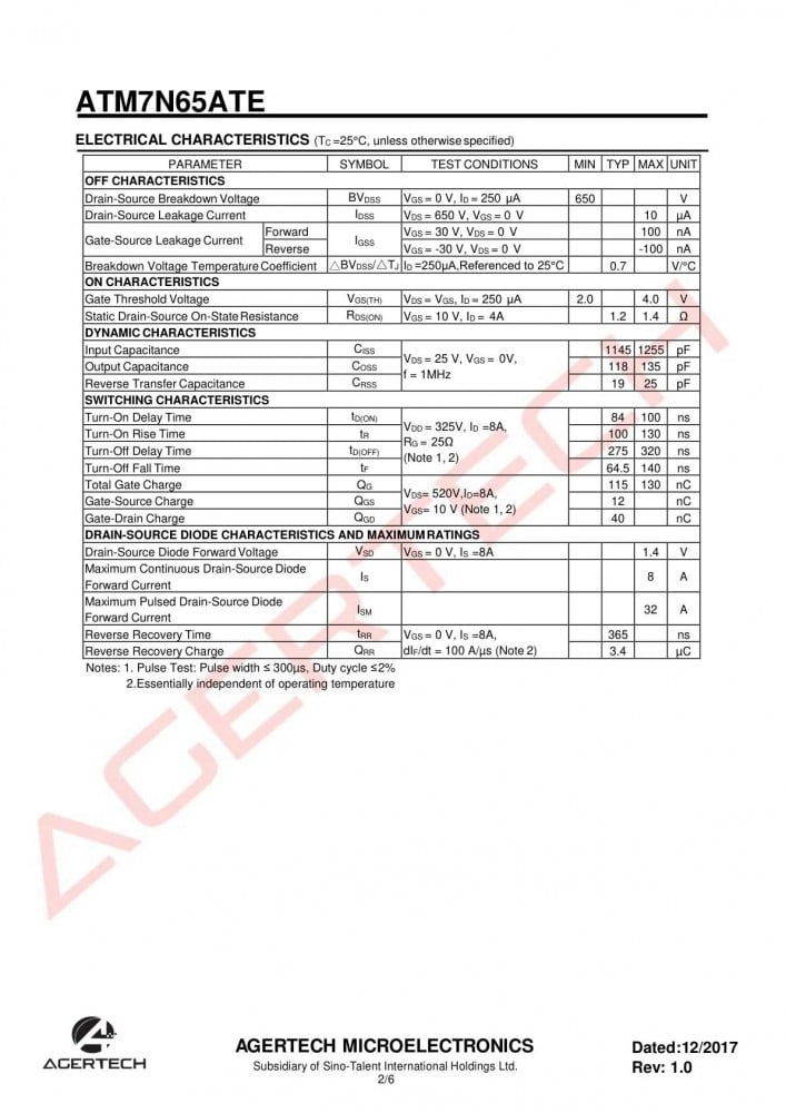 ATM7N65ATE datasheet page 2