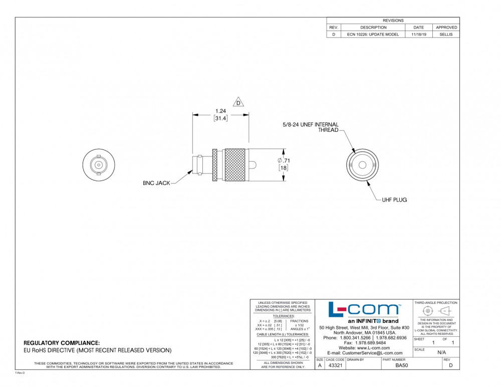 L-com BA50 technical drawing preview