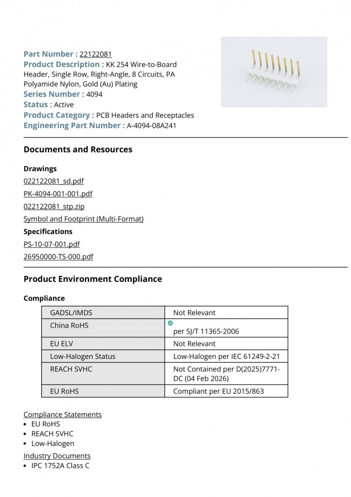 MOLEX 22122081 technical document preview, page 1