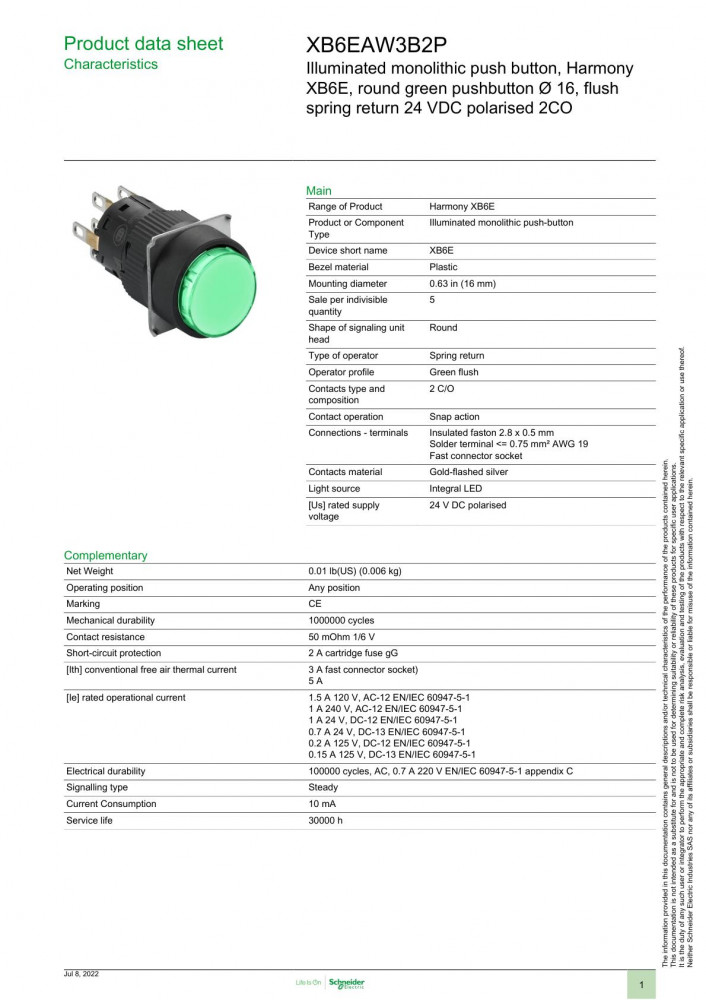 XB6EAW3B2P technical document page 1