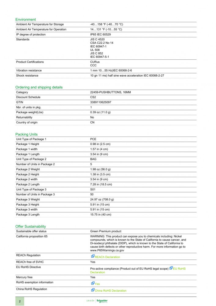 XB6EAW3B2P technical document page 2