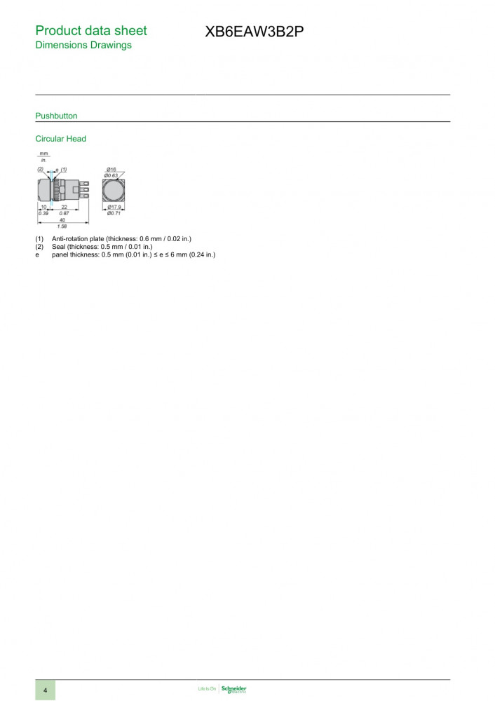 XB6EAW3B2P technical document page 4