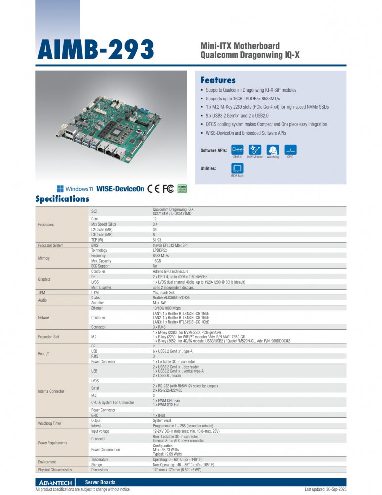 AIMB-293 product document, page 1