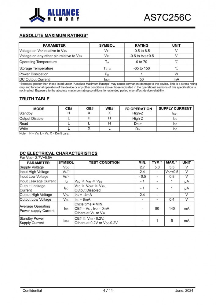 AS7C256C datasheet page 4