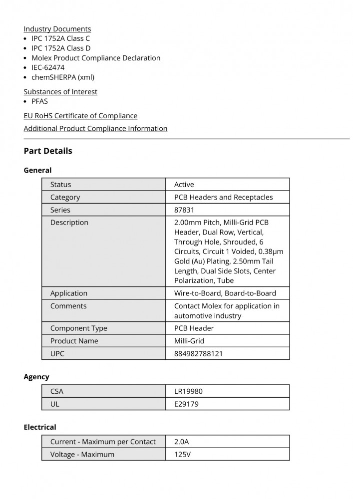 MOLEX 878316120 technical document page 2