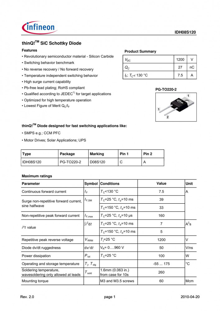 IDH08S120 datasheet page 1