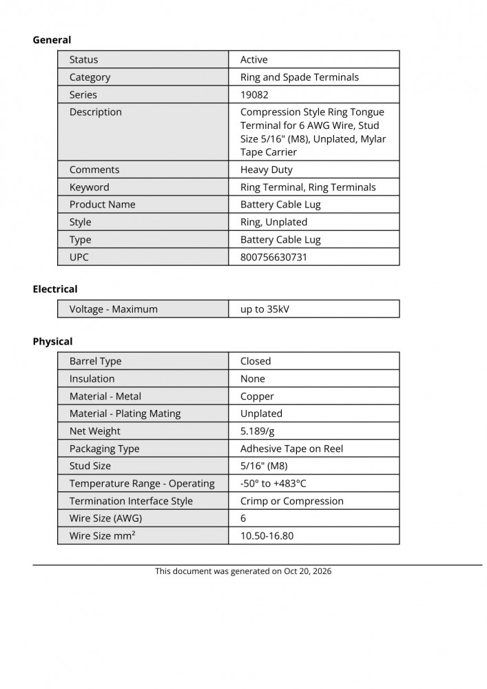 Technical document image, page 2, for MOLEX 190820010