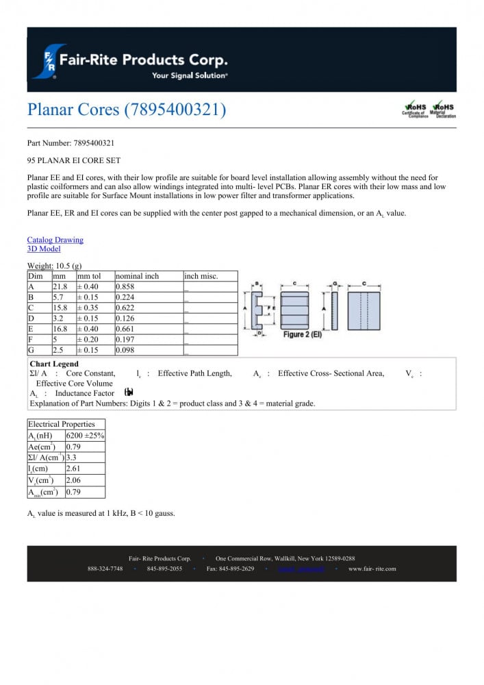 Fair-Rite 7895400321 catalog drawing and technical data