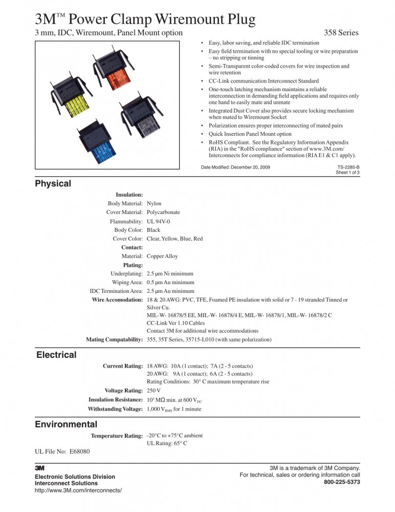 3M Power Clamp Wiremount Plug datasheet page 1