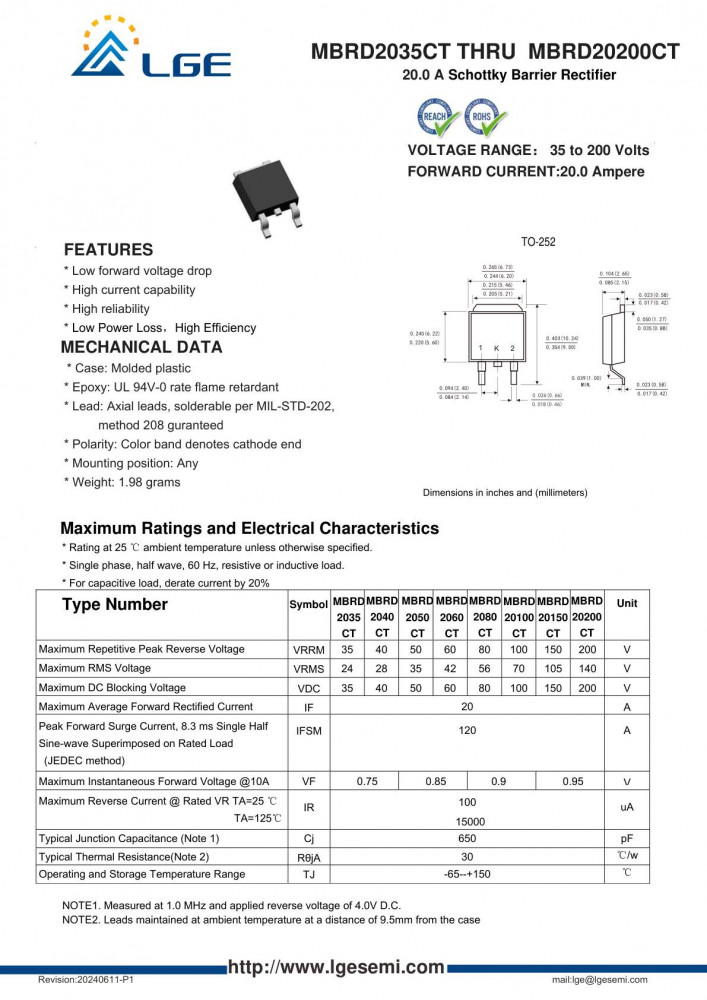 LGE MBRD2040CT datasheet page 1