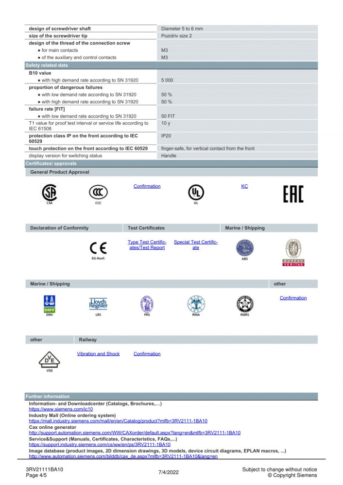 3RV21111BA10 technical document page 4