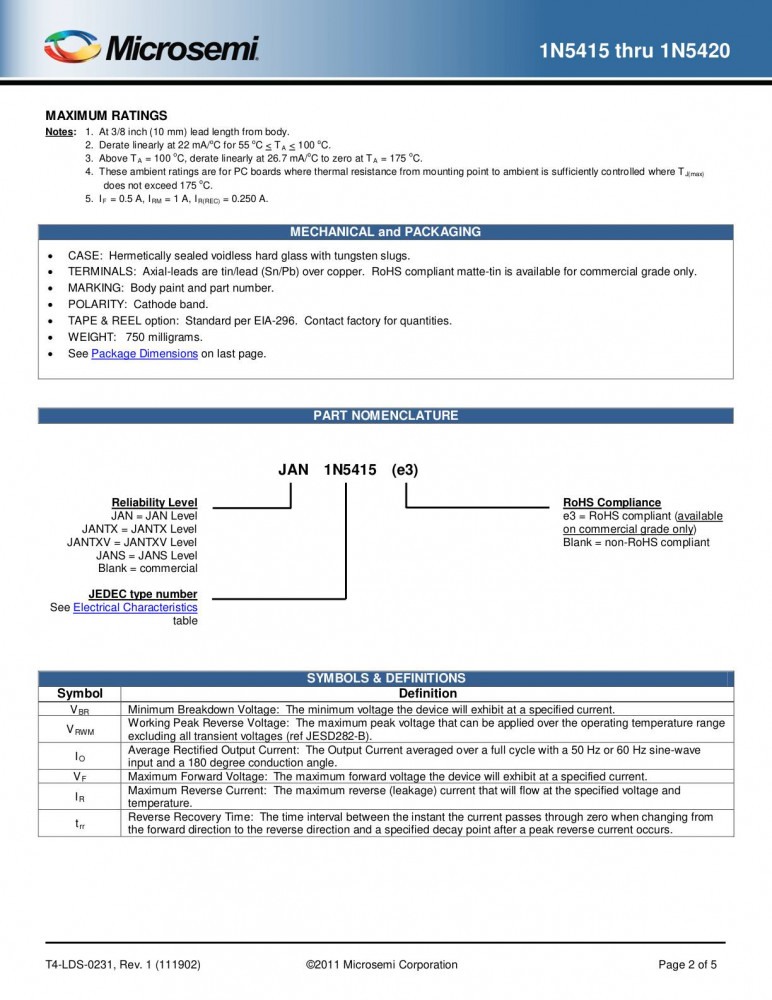 1N5418 datasheet page 2