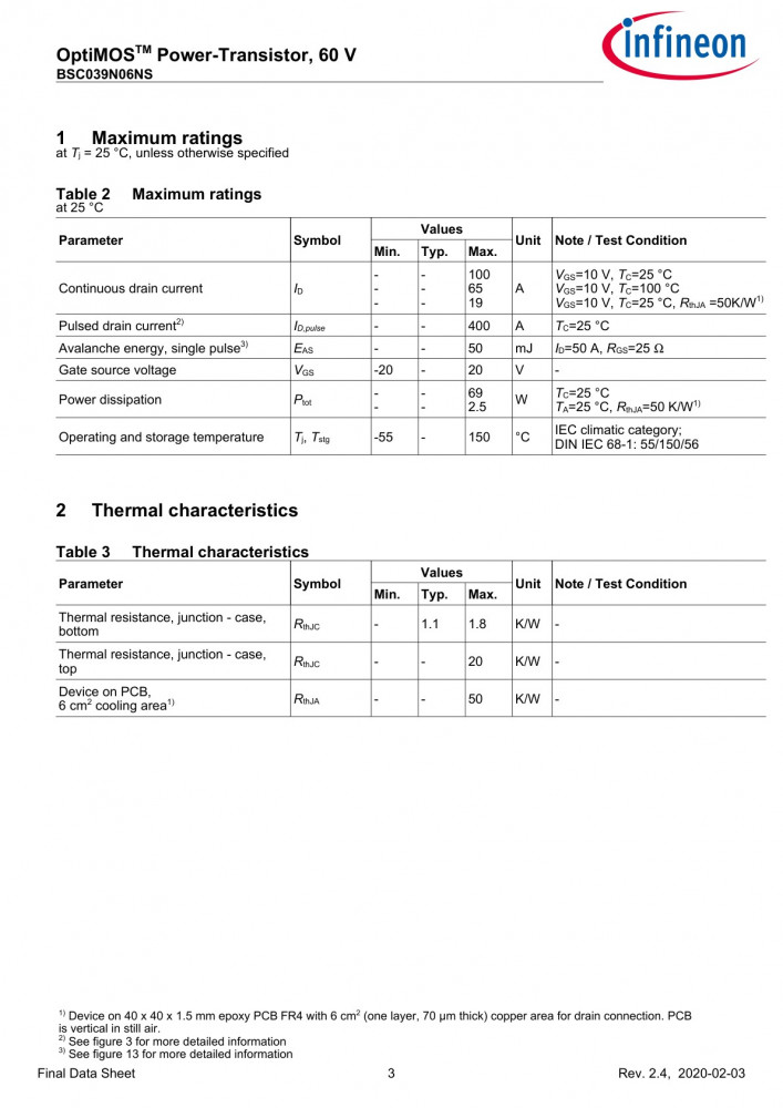 BSC039N06NS datasheet page 3