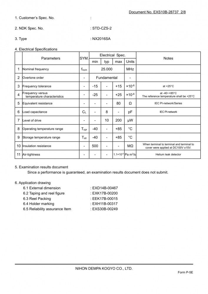 NDK NX2016SA specification page 2