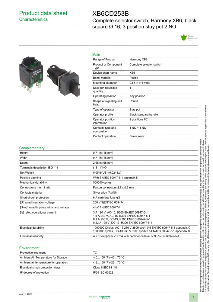 XB6CD253B technical document page 1