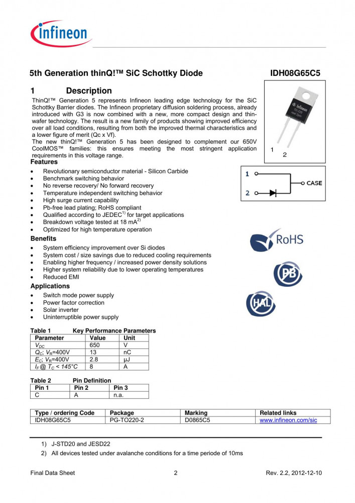 IDH08G65C5 datasheet page 2