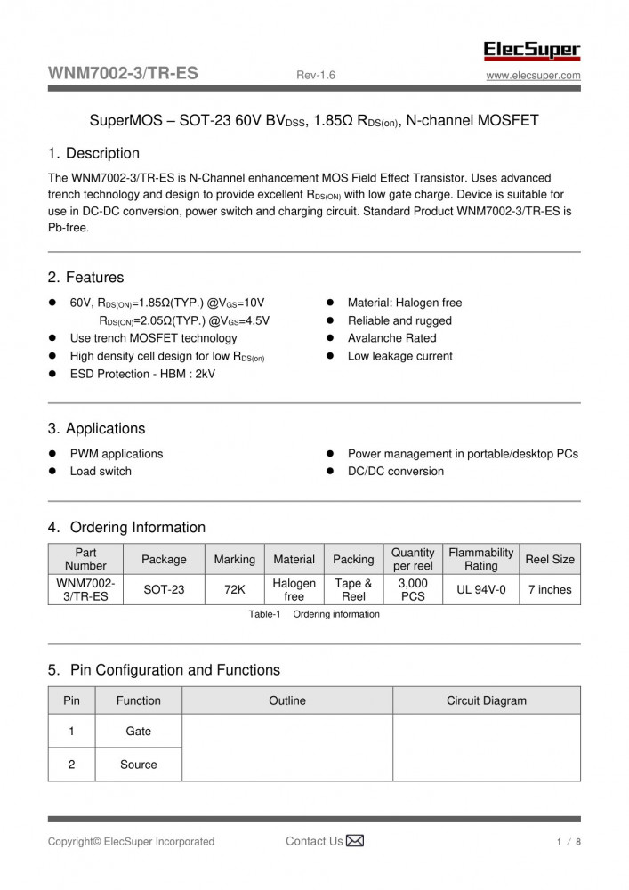 WNM7002-3/TR-ES datasheet page 1