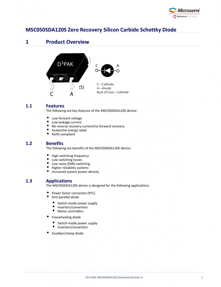 MSC050SDA120S datasheet page 1