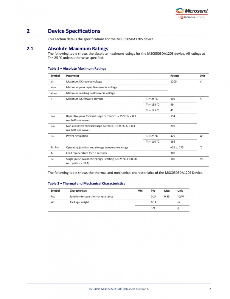 MSC050SDA120S datasheet page 2