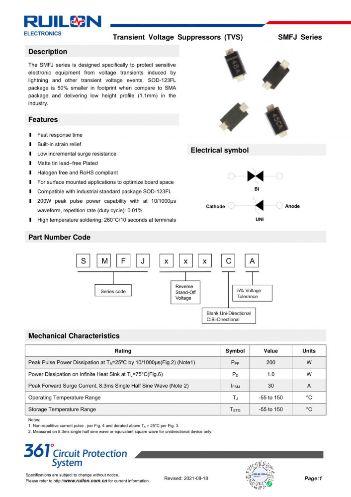 SMFJ6.5A technical document page 1