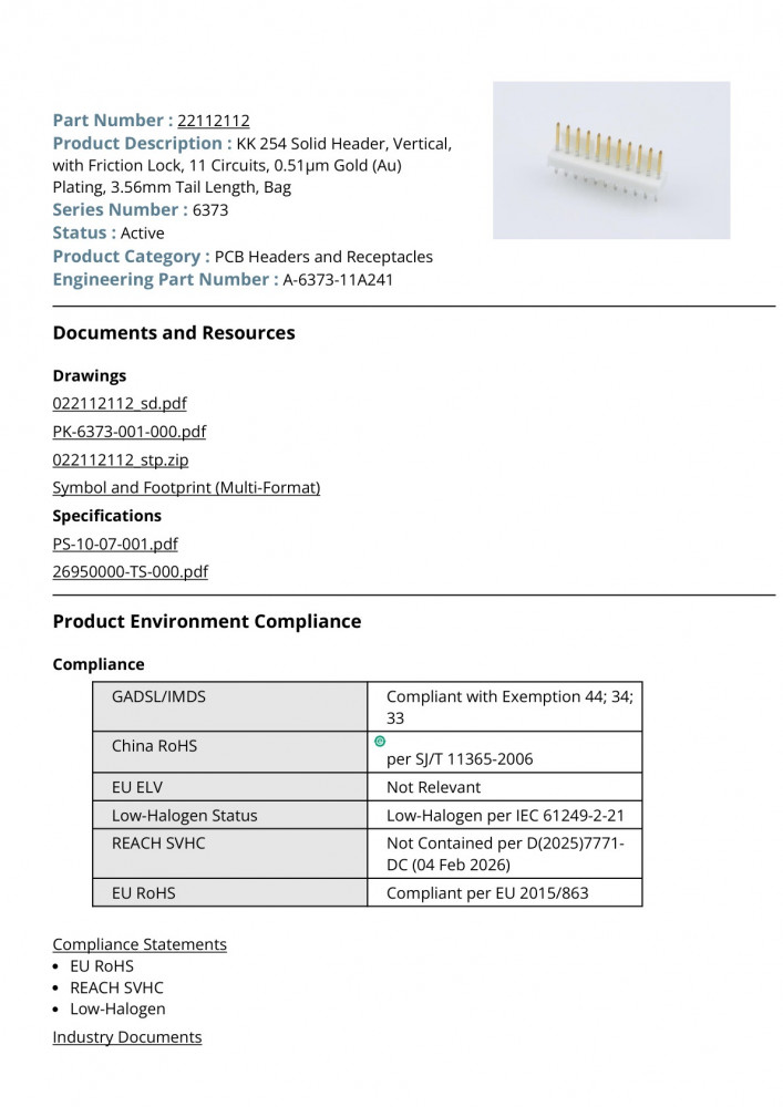 MOLEX 22112112 technical document preview, page 1
