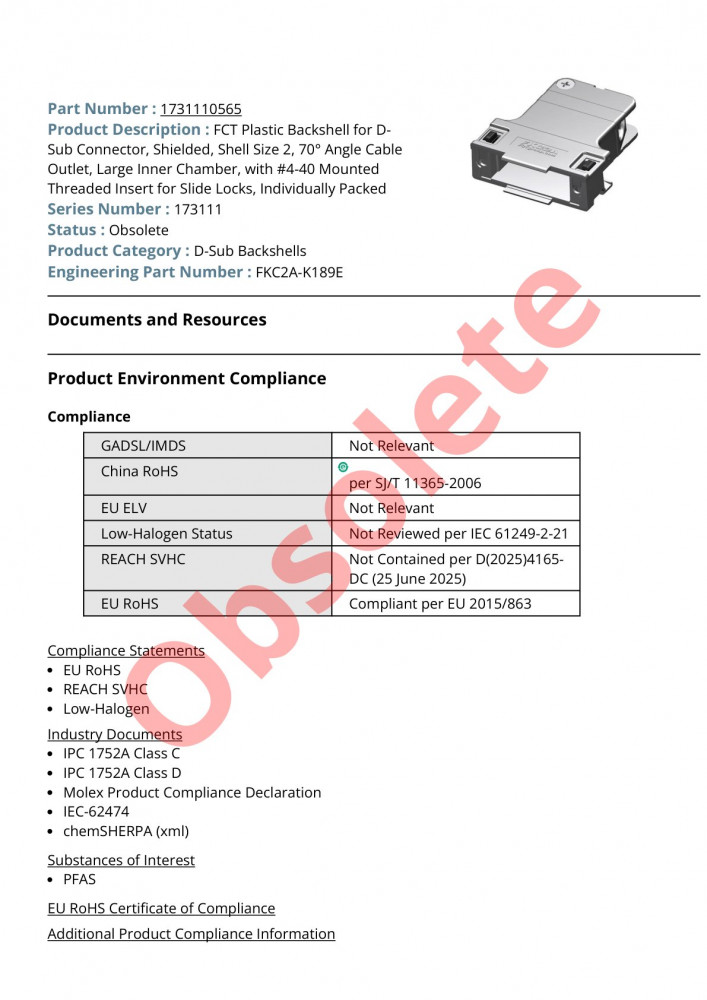 MOLEX 1731110565 product document image, page 1