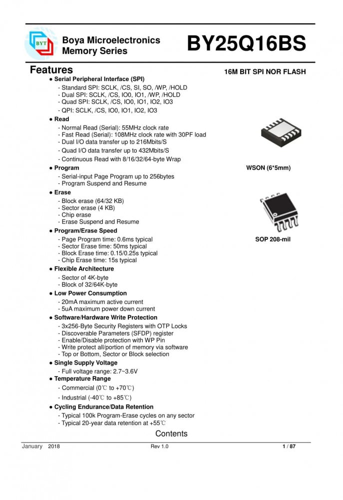 BY25Q16BSTIG(T) datasheet page 1