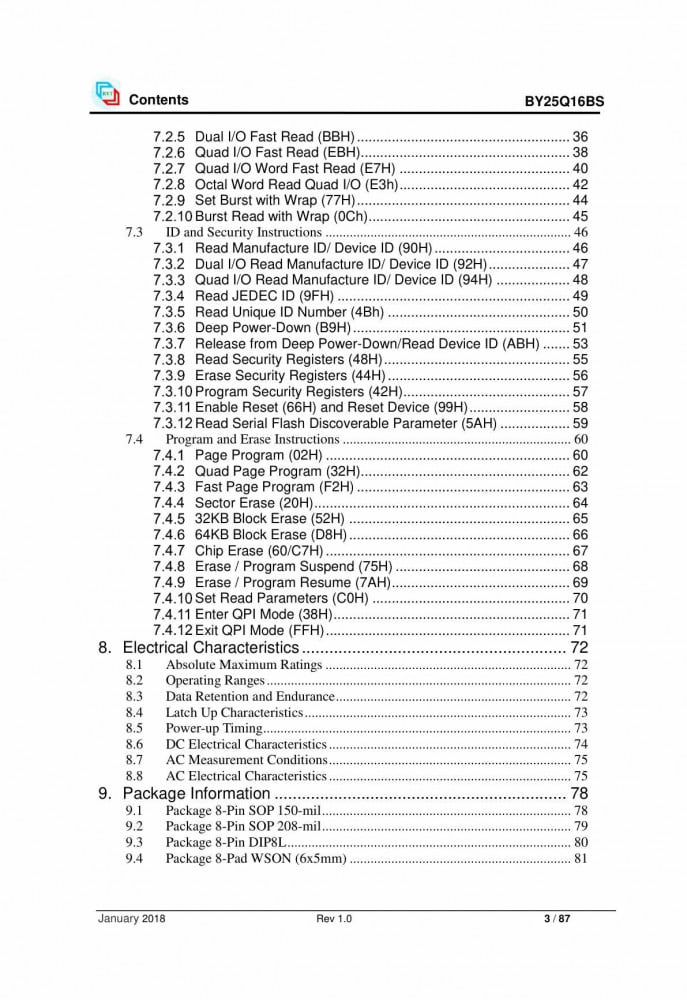 BY25Q16BSTIG(T) datasheet page 3