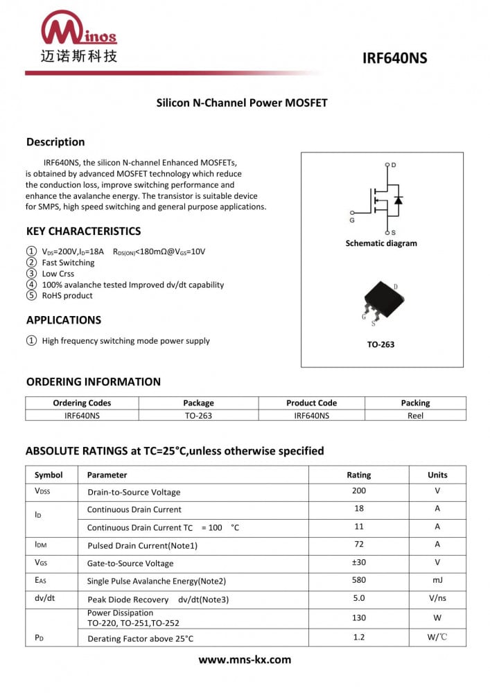 IRF640NS datasheet page 1