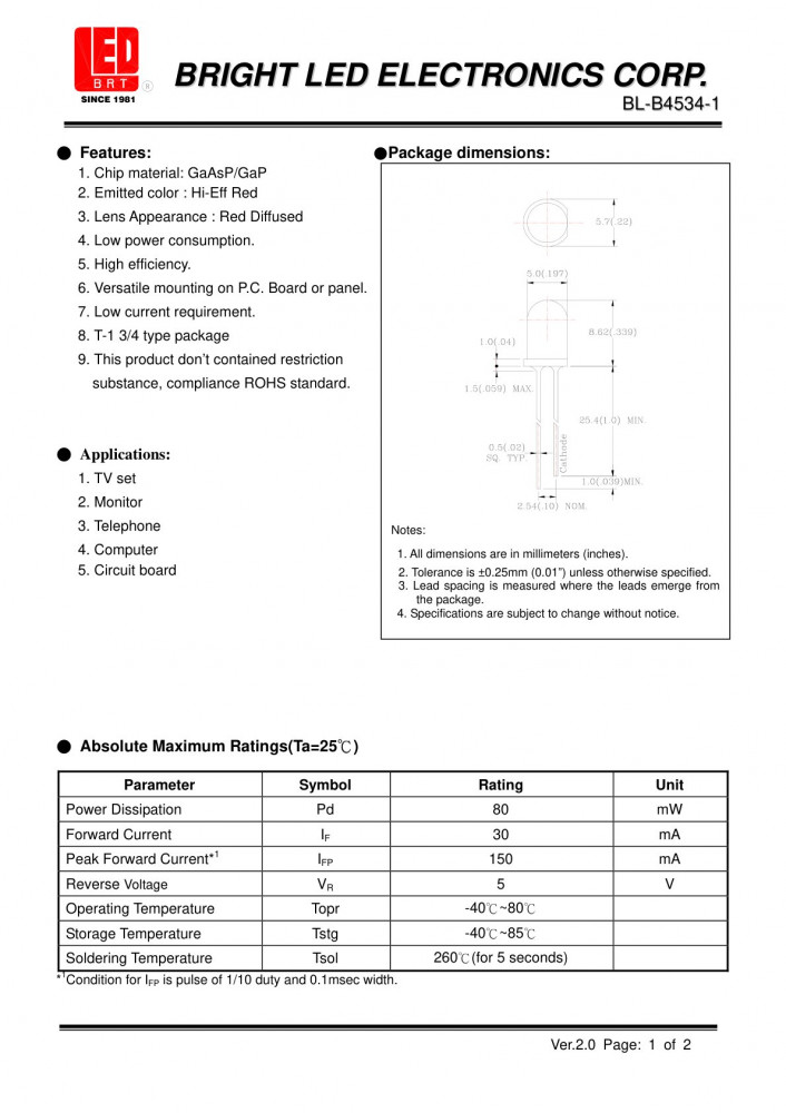 BL-B4534-1 technical document page 1