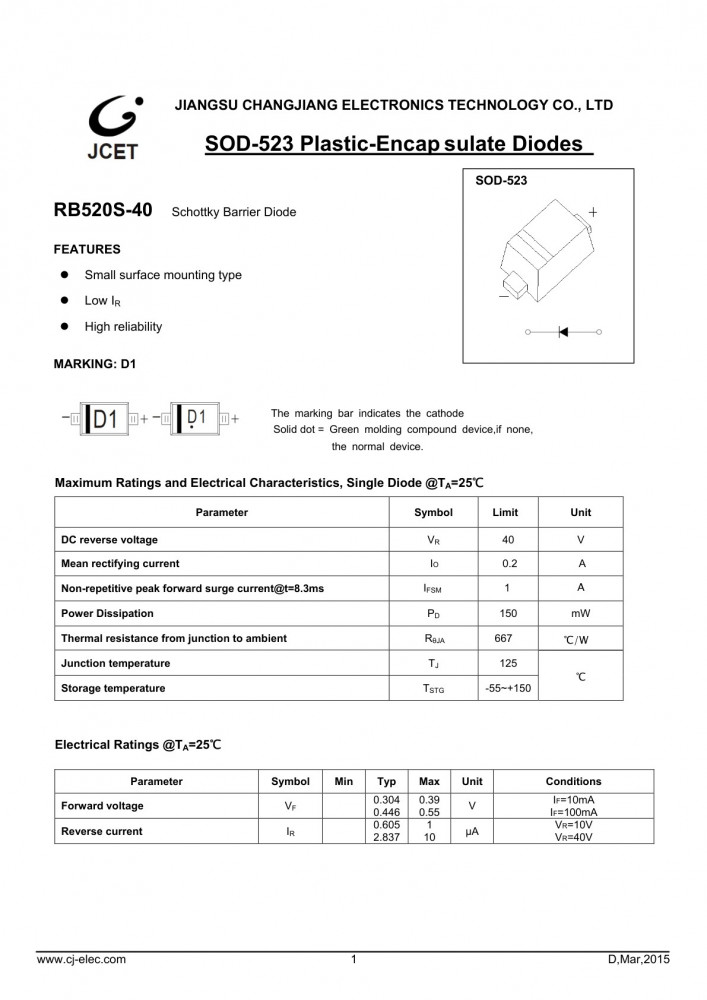 RB520S-40 datasheet page 1