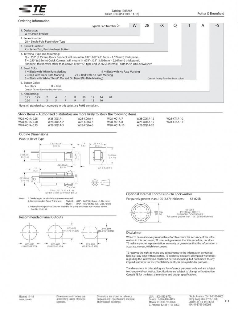 TE Connectivity W28 series technical document page 2