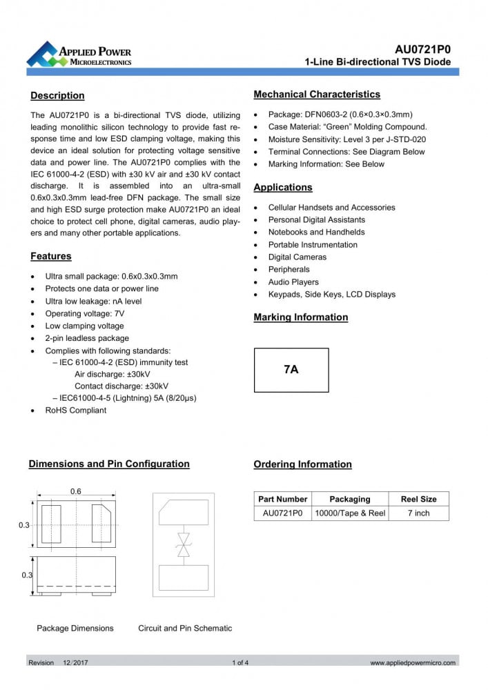 AU0721P0 datasheet page 1