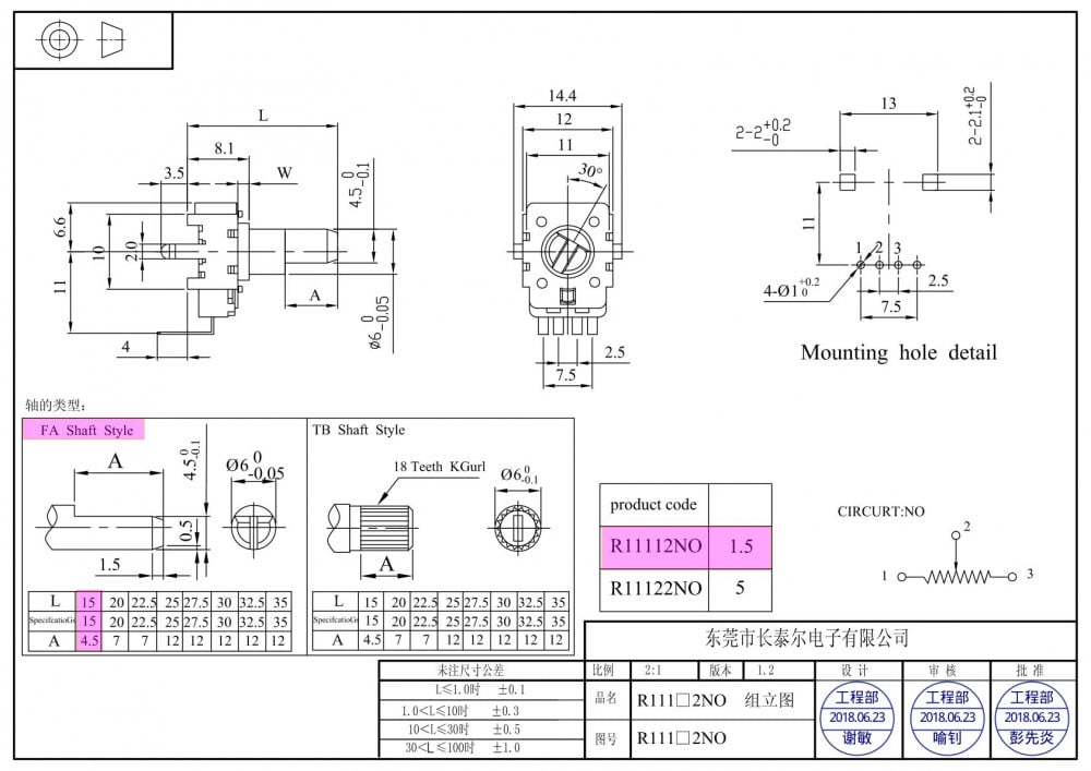 CTR R111 potentiometer specification page 3
