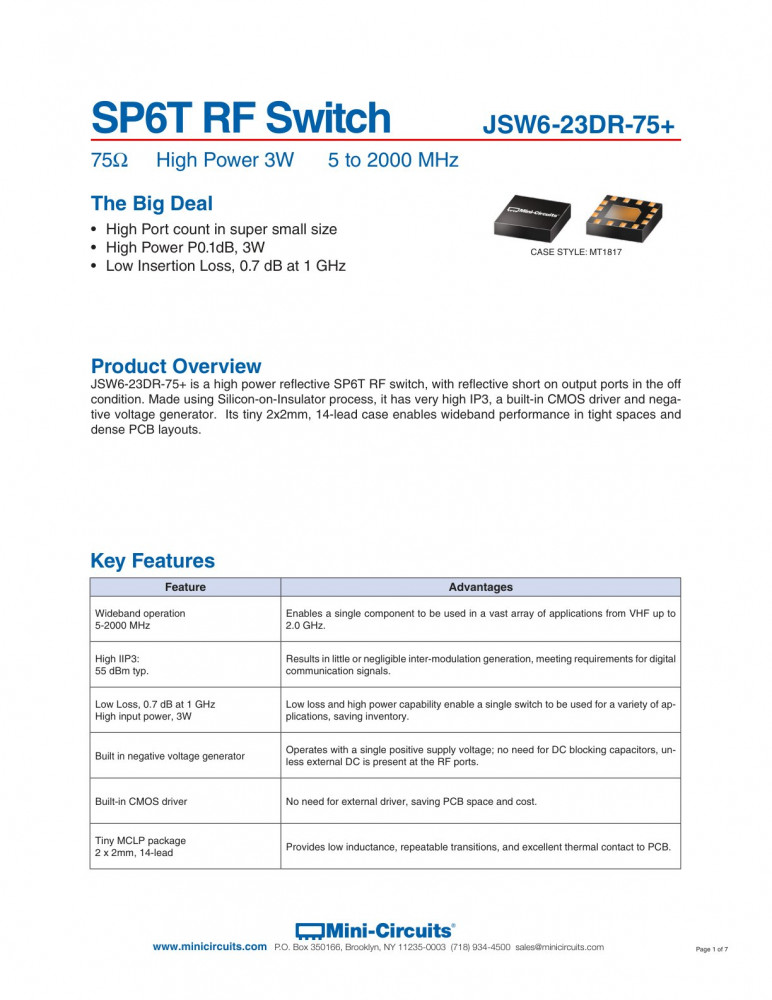 JSW6-23DR-75+ datasheet page 1